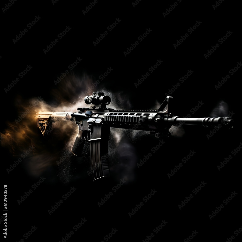 Firing assault rifle shooting. Generative AI Stock Illustration | Adobe ...