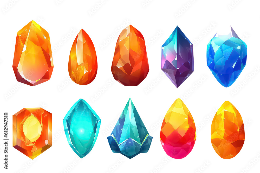 set diamond in cartoon style for video game isolated on white ...