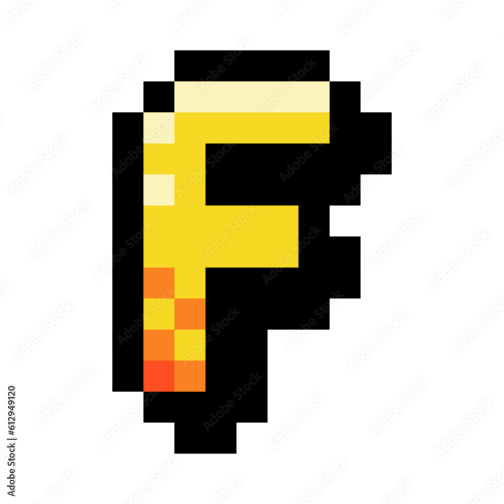 Pixel 8 Bit Uppercase Letter F as Font and Alphabet Vector Illustration ...