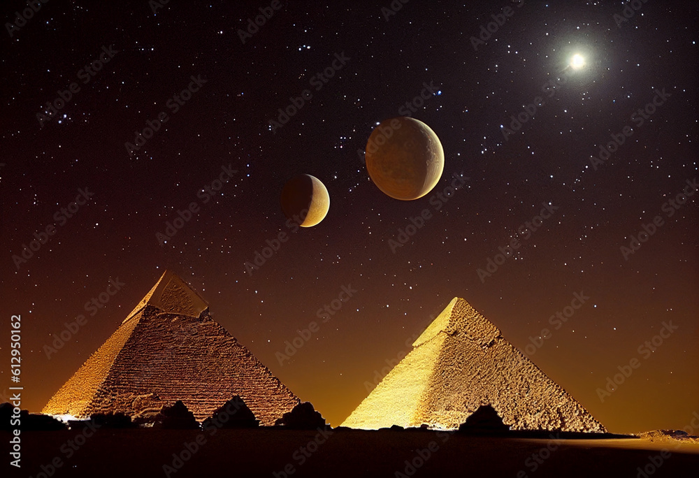 Planets of the solar system over the pyramids of Giza. AI Generated ...