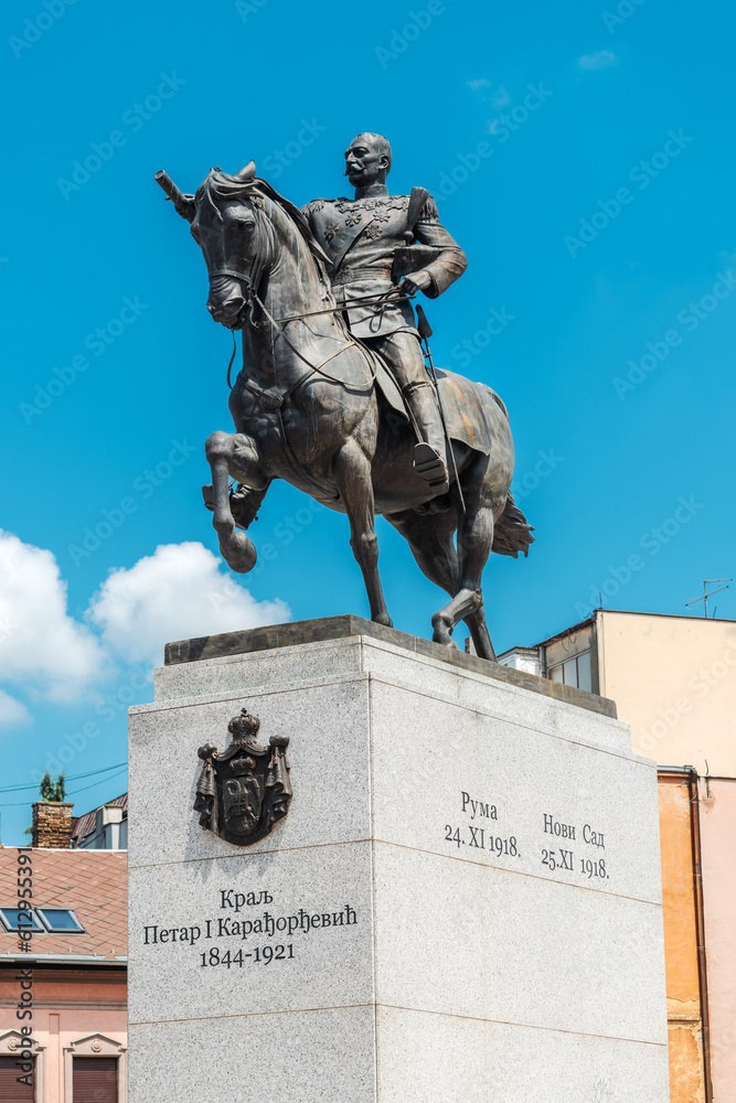 Novi Sad, Serbia - June 1, 2023: The statue of King Peter I ...