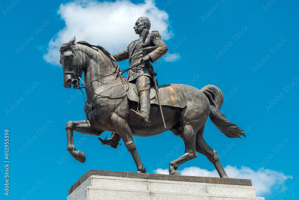 Novi Sad, Serbia - June 1, 2023: The statue of King Peter I ...