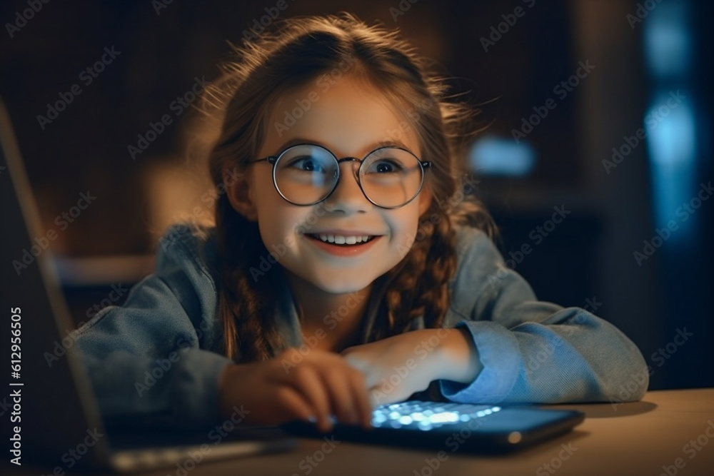 Young trendy beautiful school girl smiling, wearing round metal glasses ...