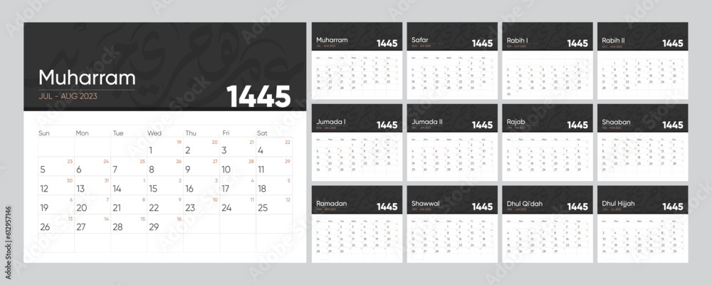 Hijri Calendar or Islamic Calendar 1445 and Gregorian Calendar 2023 ...