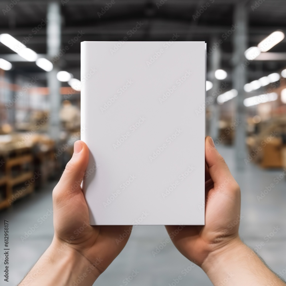 two hands holding book mockup industrial background Stock Illustration ...