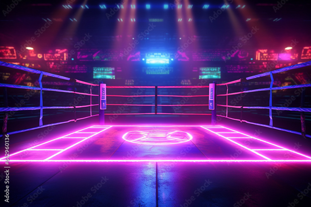 Neon battleground: Vibrant spotlights transform the boxing ring into a ...