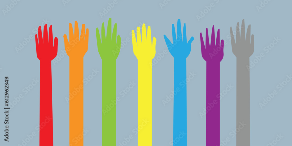 LGBT Pride Month Multiracial hands. The colors of the rainbow are ...