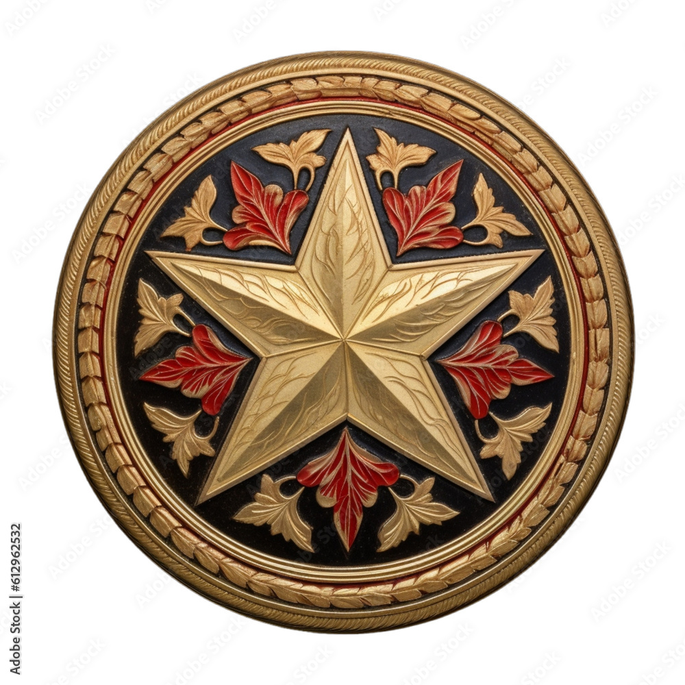 a red and gold star on a transparent background, in the style of soviet ...