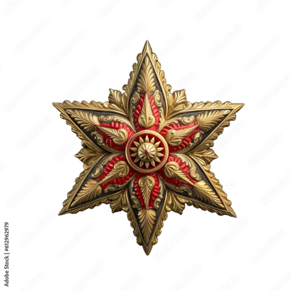 a red and gold star on a transparent background, in the style of soviet ...