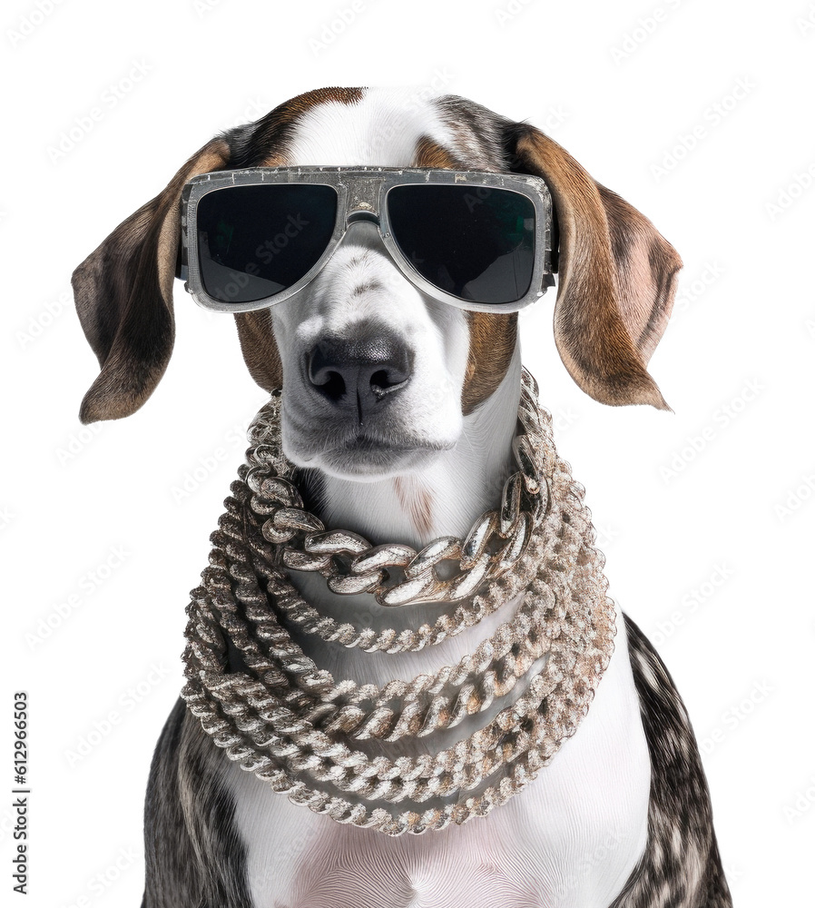 Super cool dog wearing ghetto chains and sunglasses on a transparant ...