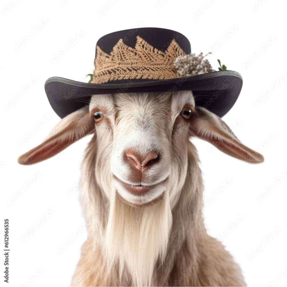 Sensual goat wearing a hat on a transparant background, cut out clipart ...