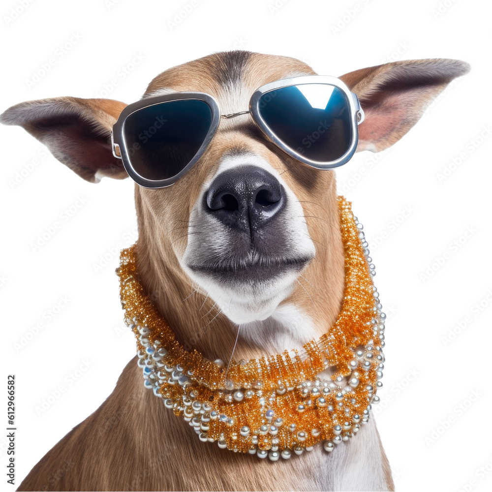 Rare dog wearing ghetto bling bling and sunglasses on a transparant ...