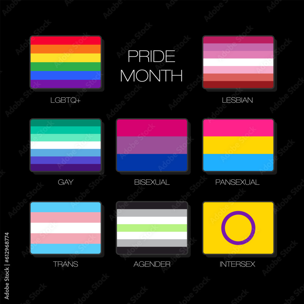 Pride flags, LGBT symbols. Celebration of pride month. illustration ...