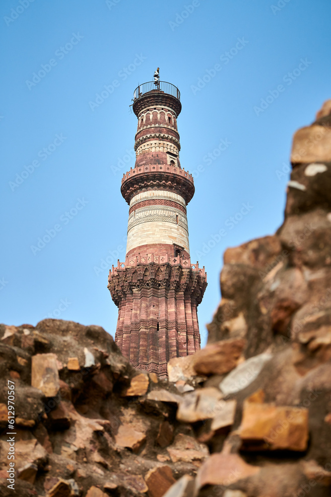 Qutb Minar minaret tower part Qutb complex in South Delhi, India, big ...