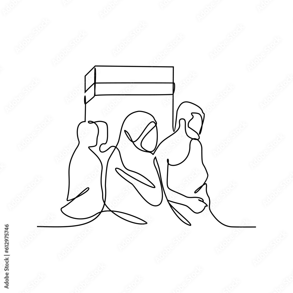 One continuous line drawing of ceremony of Hajj Day. Islamic holiday ...