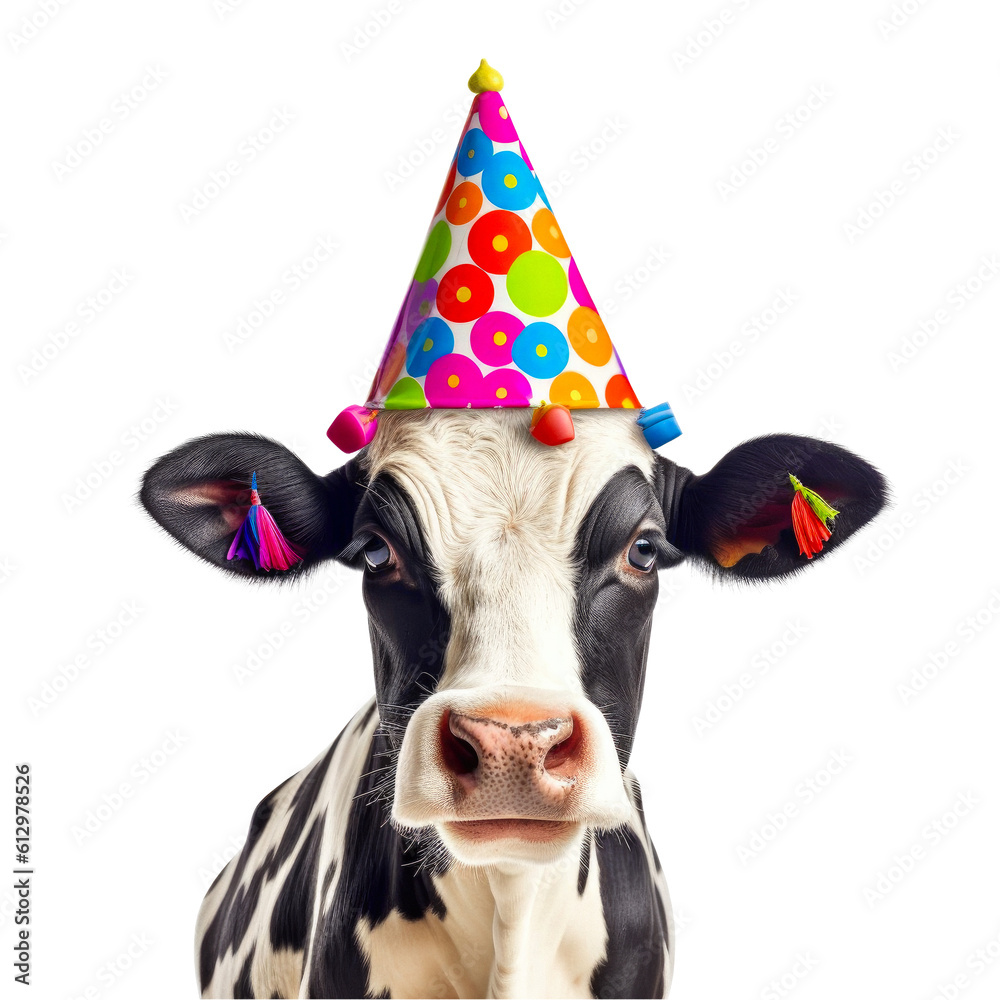 Cow with party hat isolated on a transparant background, clipart for ...
