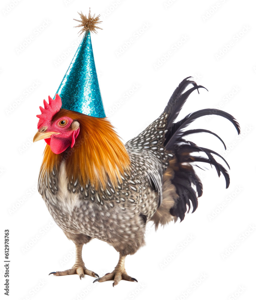 Rooster with party hat isolated on a transparant background, clipart ...