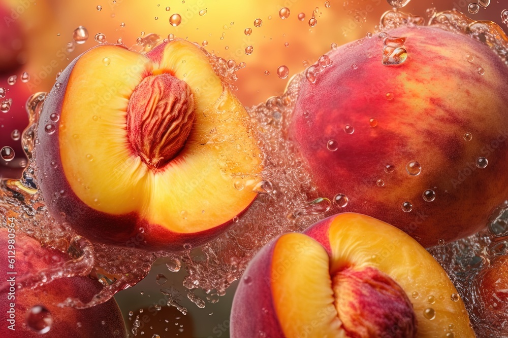 Fruit Splash, Peaches Splashing among them and creating a Big Amount of ...