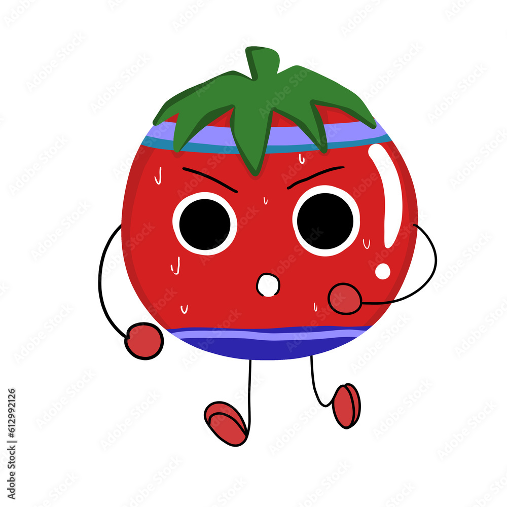 Cartoon tomato character running. Cute sporty tomato character making ...