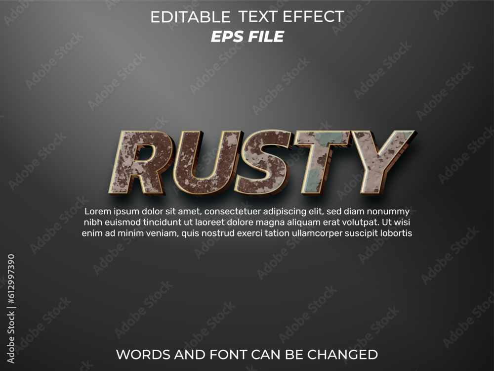 rusty text effect, font editable, typography, 3d text. vector template ...