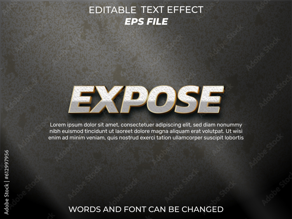 expose text effect, font editable, typography, 3d text. vector template ...
