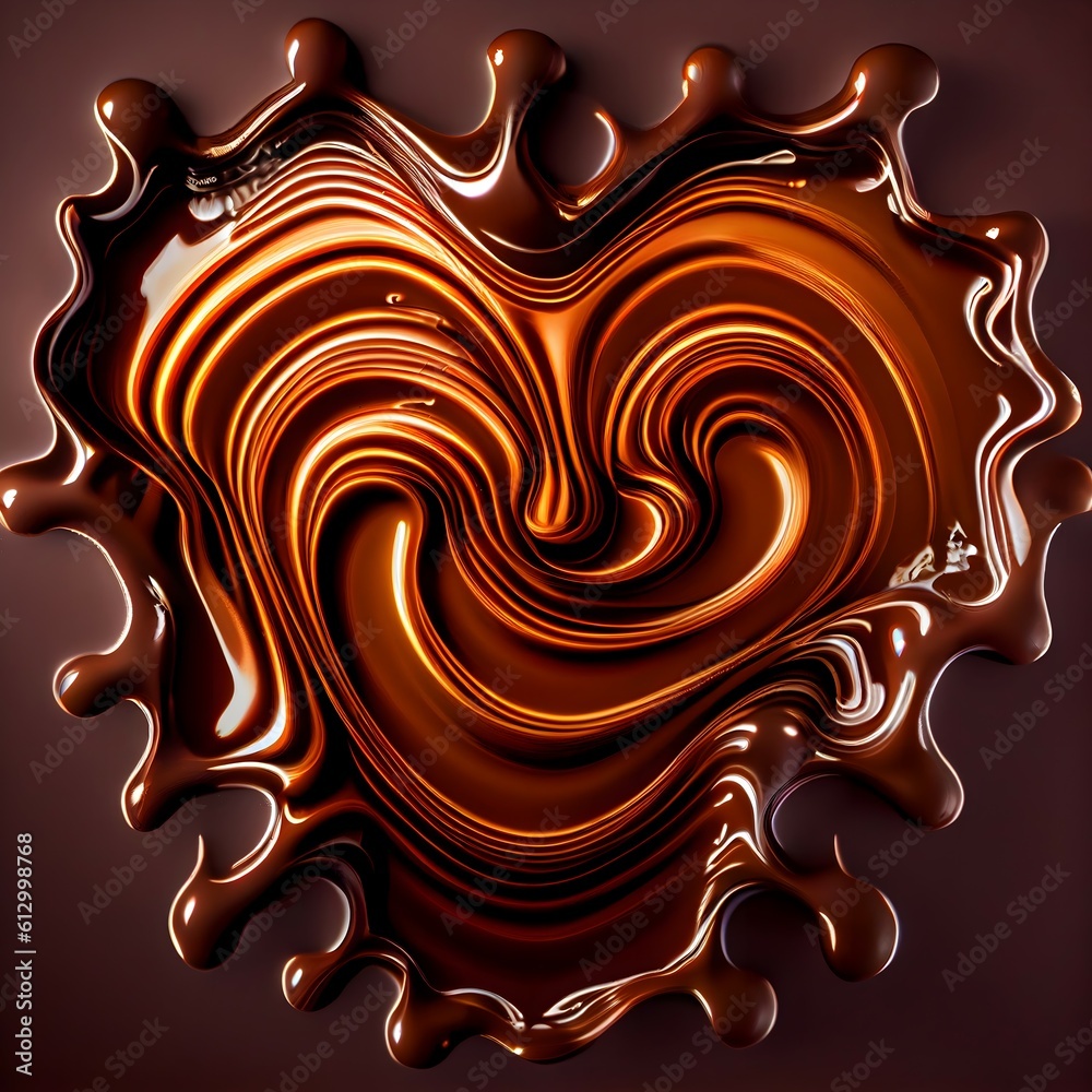 Heart shape chocolate rising from chocolate ripples, Top view ...