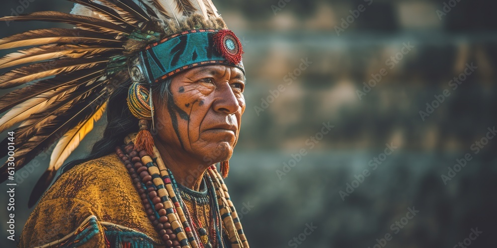 Proud indigenous with traditional costume side view. Generative AI ...