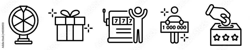 Conjunto de iconos de sorteo. Ruleta, premio, lotería, ganador, casino ...