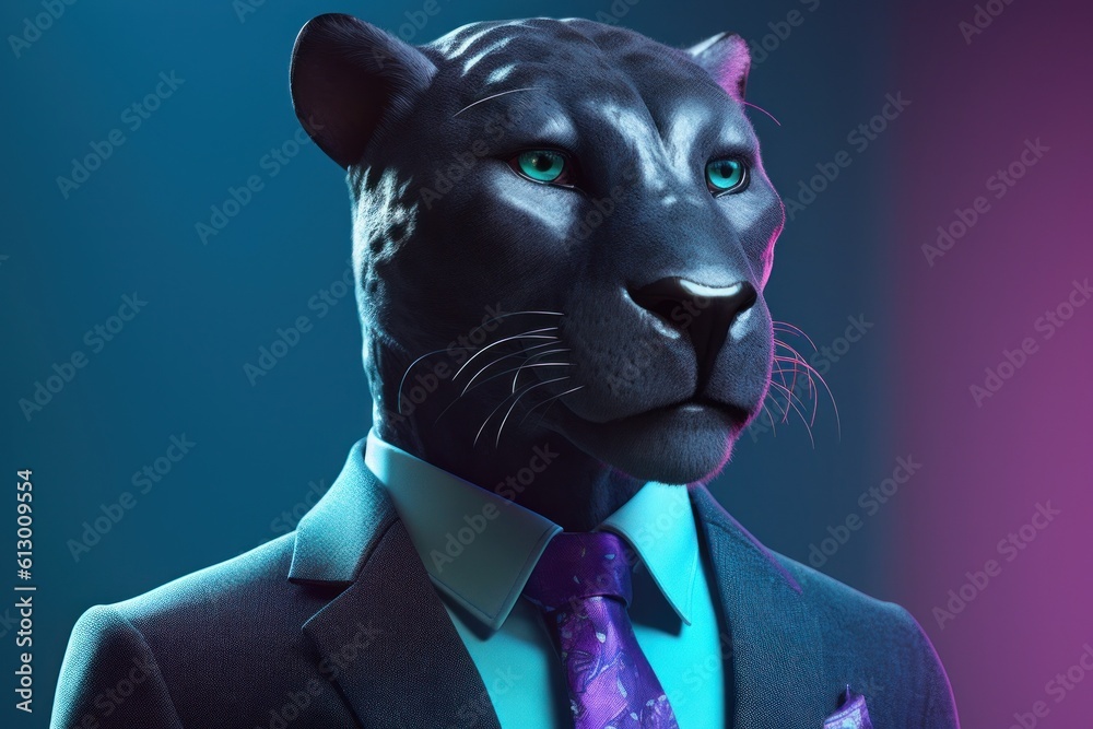 Anthropomorphic panther dressed in suit like a businessman. Mysterious ...