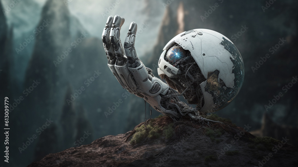 remnants or leftovers of outdated technology, on the ground in the soil ...