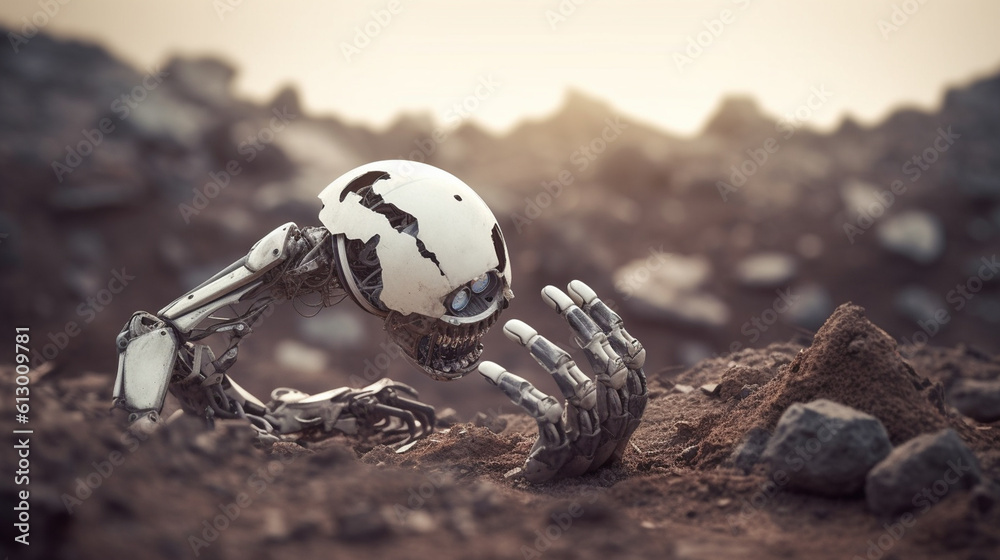 remnants or leftovers of outdated technology, on the ground in the soil ...