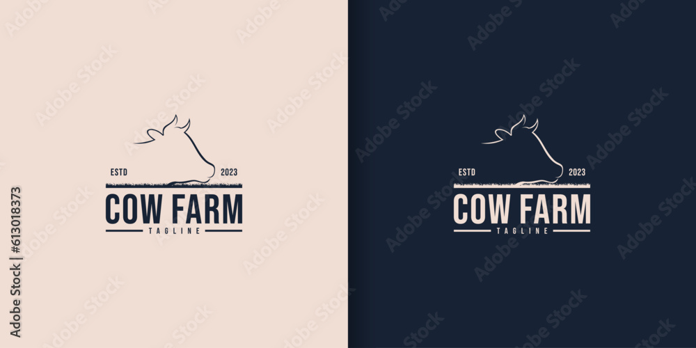 Cow farm Logo. Vintage Cattle Angus Beef logo design vector Stock ...
