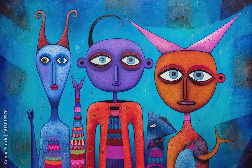 Portrait painting of funny characters representing cultural and ...