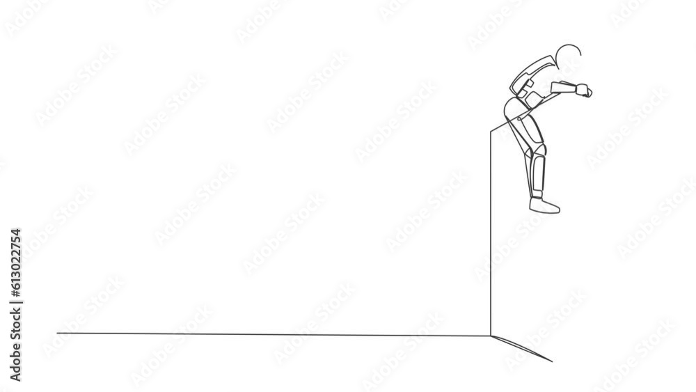 Self drawing animation of single line draw astronaut overcame wall ...