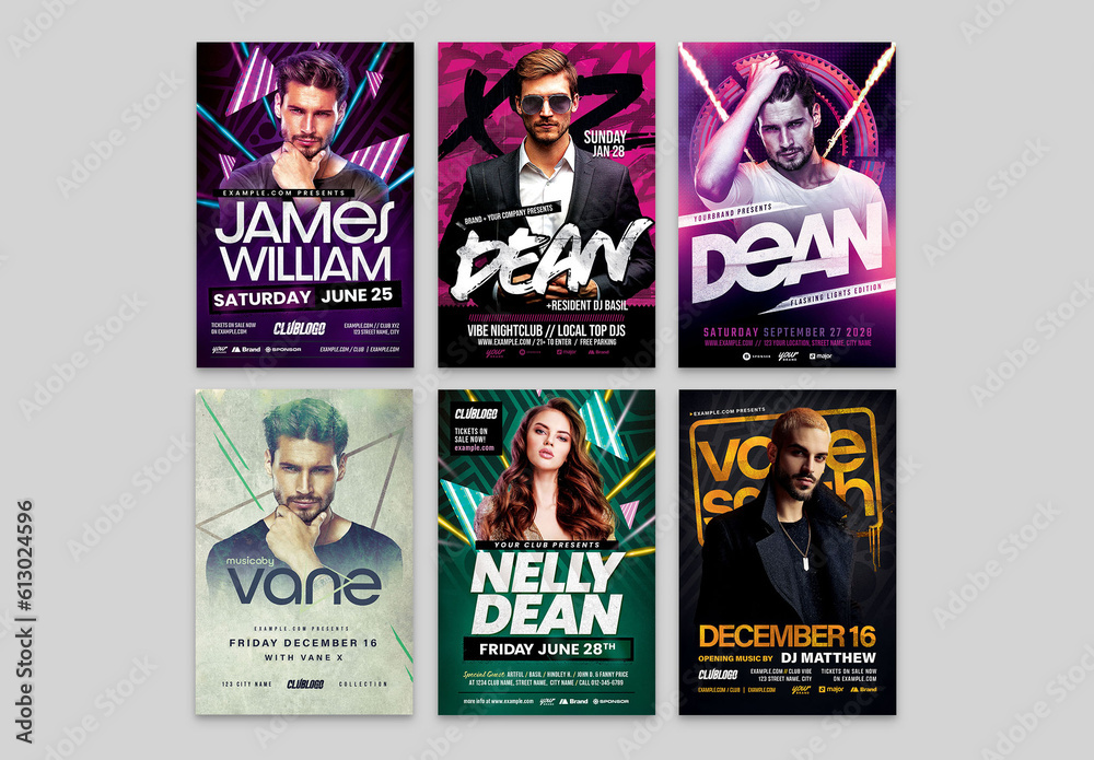 DJ Club Flyer Layouts for Nightclubs Music Events Stock Template ...