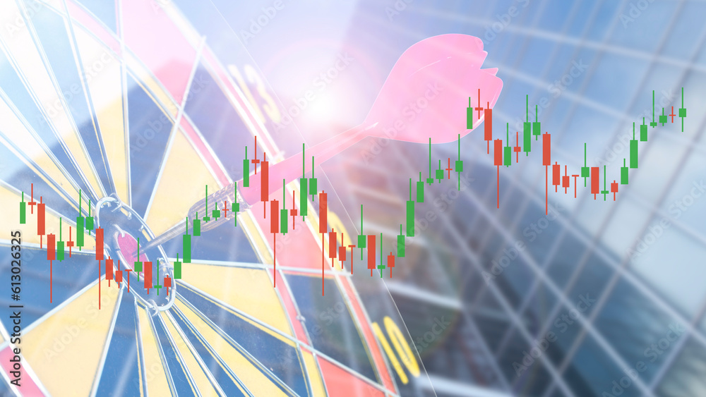 Stock market forex trading graph with bullseye dart board. Financial ...