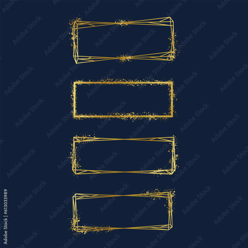 Hand drawn golden glitter rectangle frame, frame with gold glitter ...