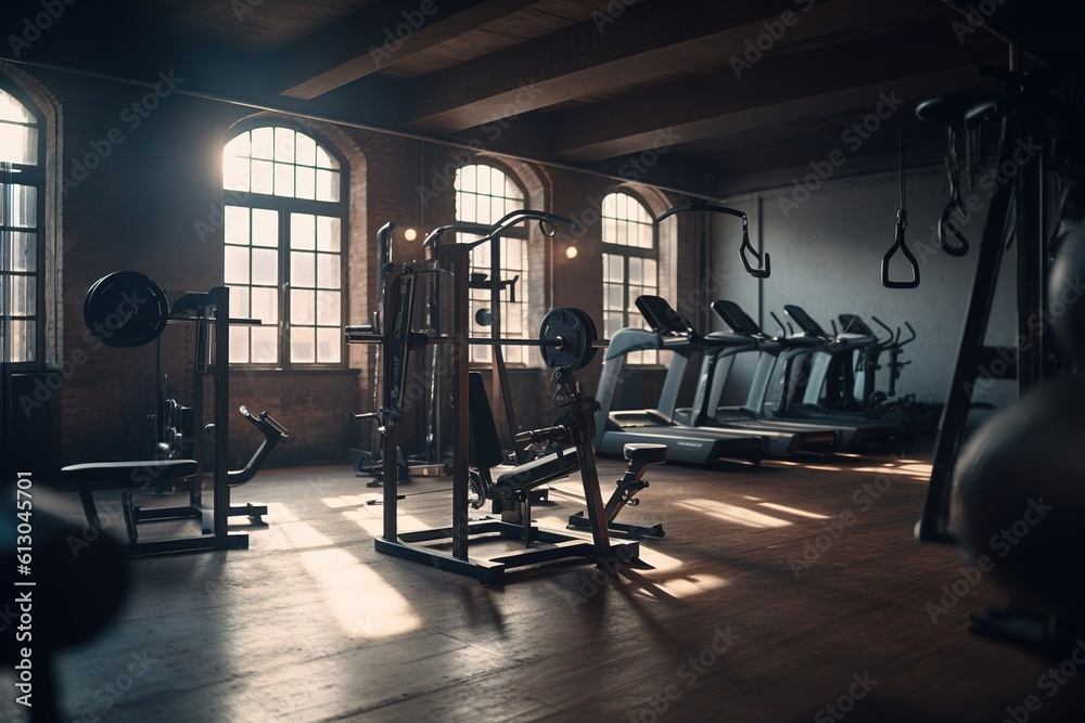 Equipment And Machines At The Modern Gym Room Fitness Center. interior ...