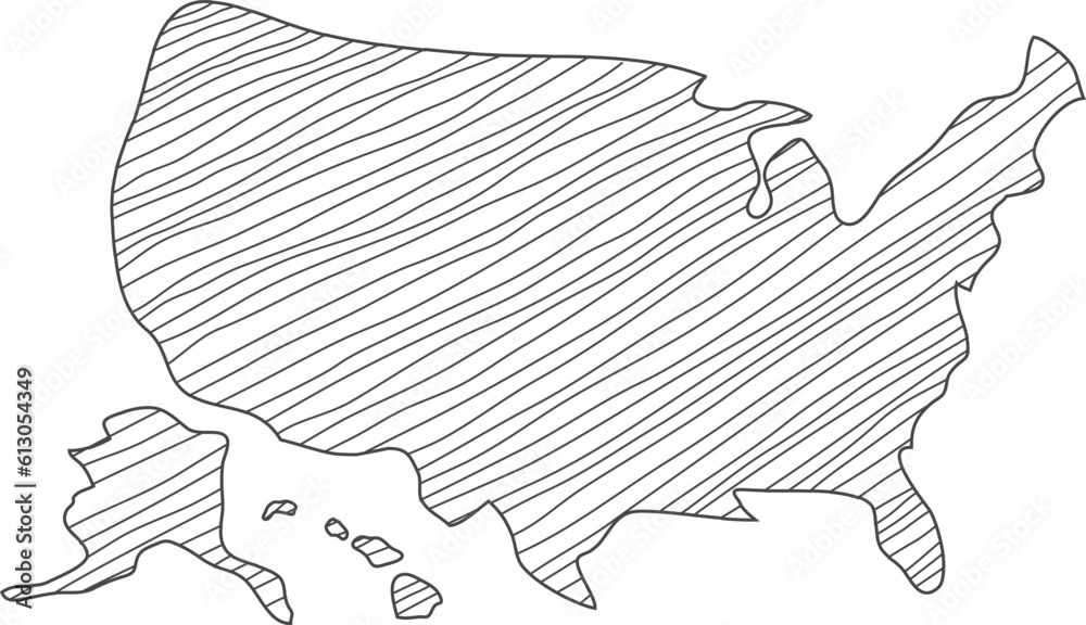 Hand drawn map of the United States of America. USA map sketch. US map ...
