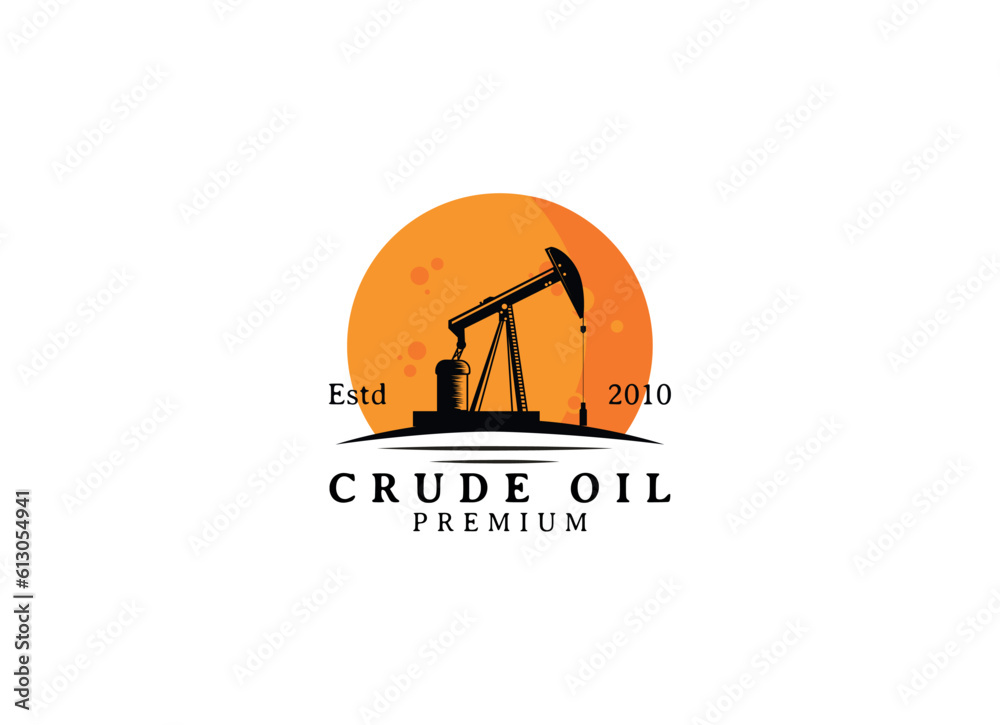 Vintage Retro Crude Oil Mining Pump Machine Silhouette Logo design ...