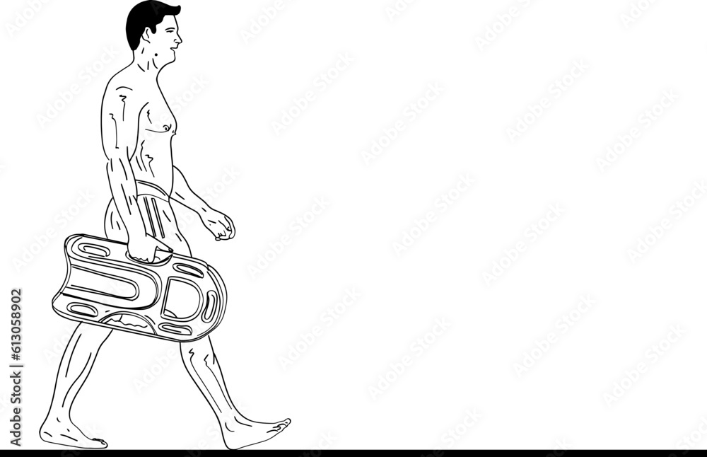 Lifeguard silhouette with lifesaving gear: sketch outline, Lifesaver ...