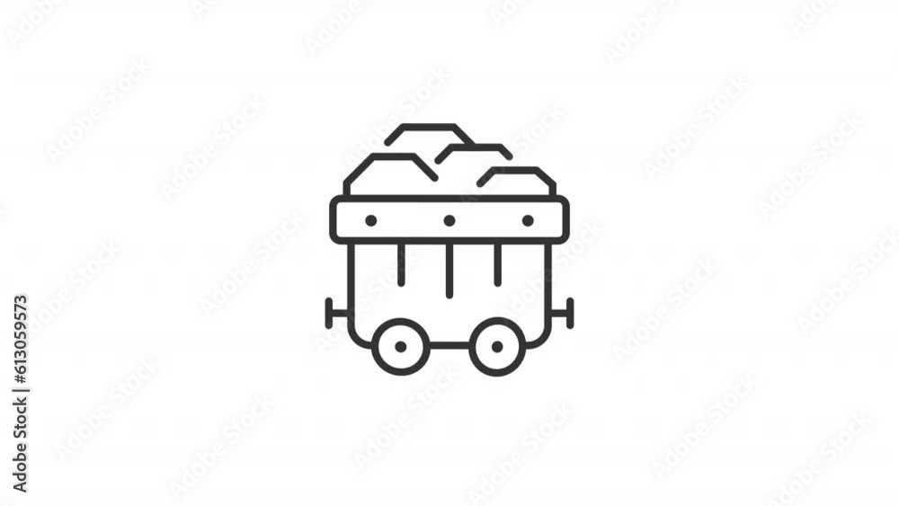 Animated coal cart line icon. Mine trolley moving animation. Coal ...