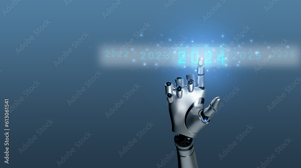 robot technology pointing finger touchscreen button 2024 number text ...