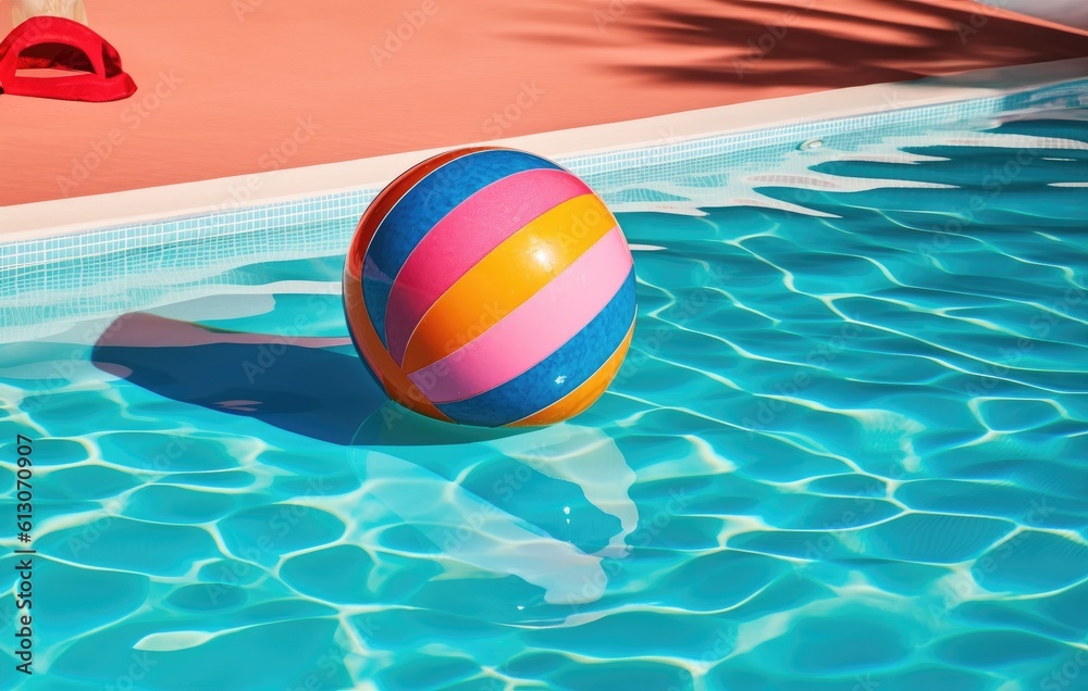 Ball in the pool. Swimming ball on the water surface. Ball in pool ...