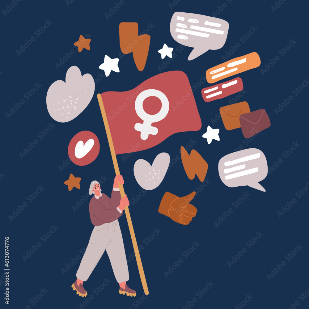 Cartoon vector illustration of feminist protester women carrying ...