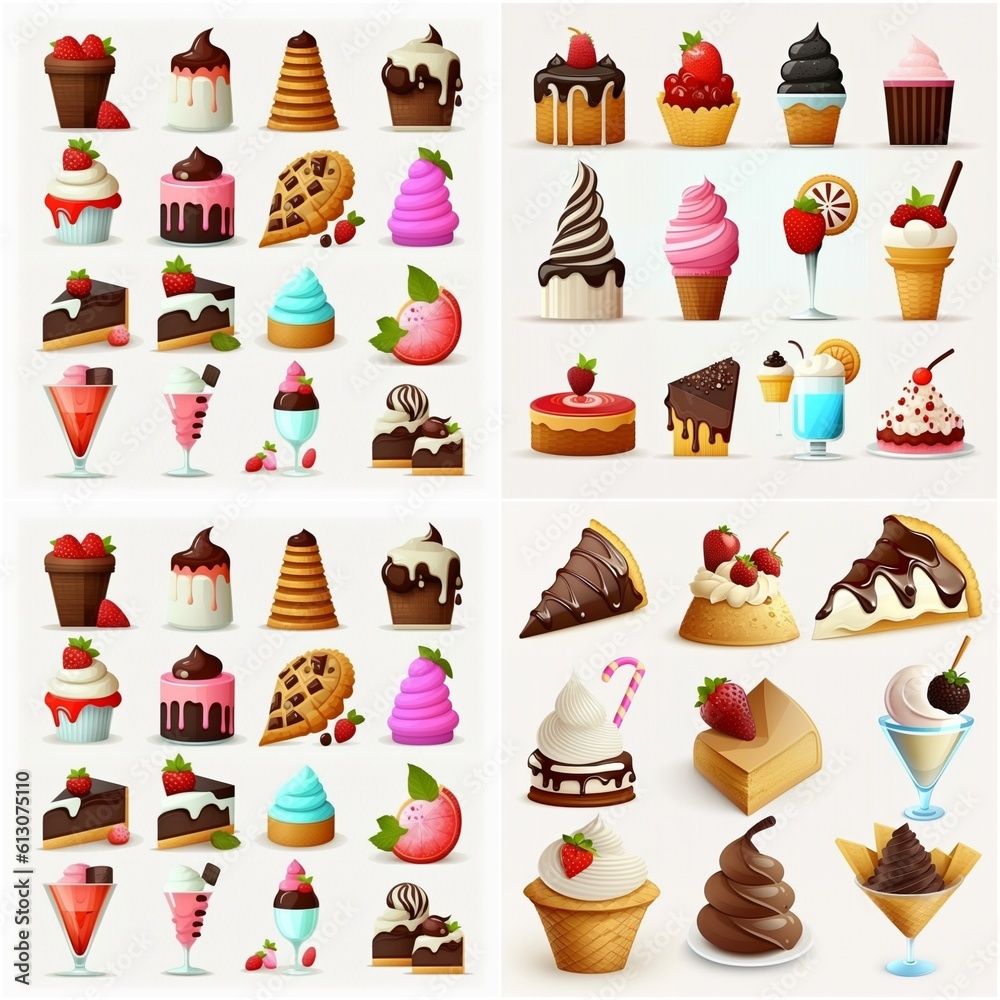 Collection of different icons for desserts Icons can be used for menus ...