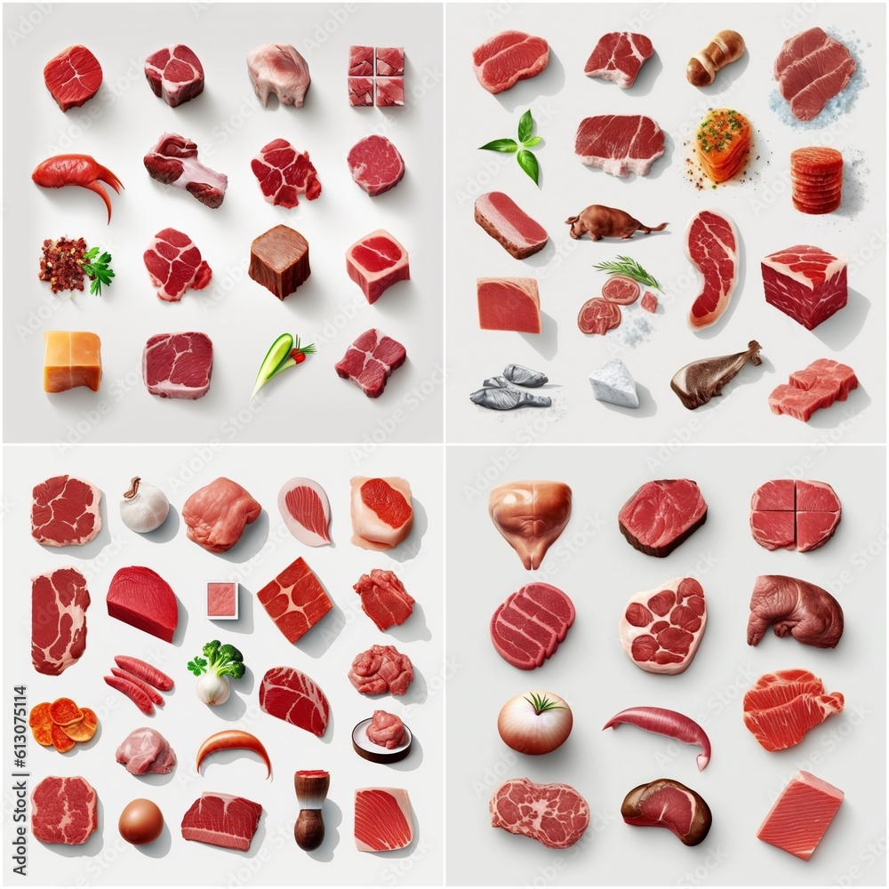Simple design with meat icons on white background. Icons distinguish ...
