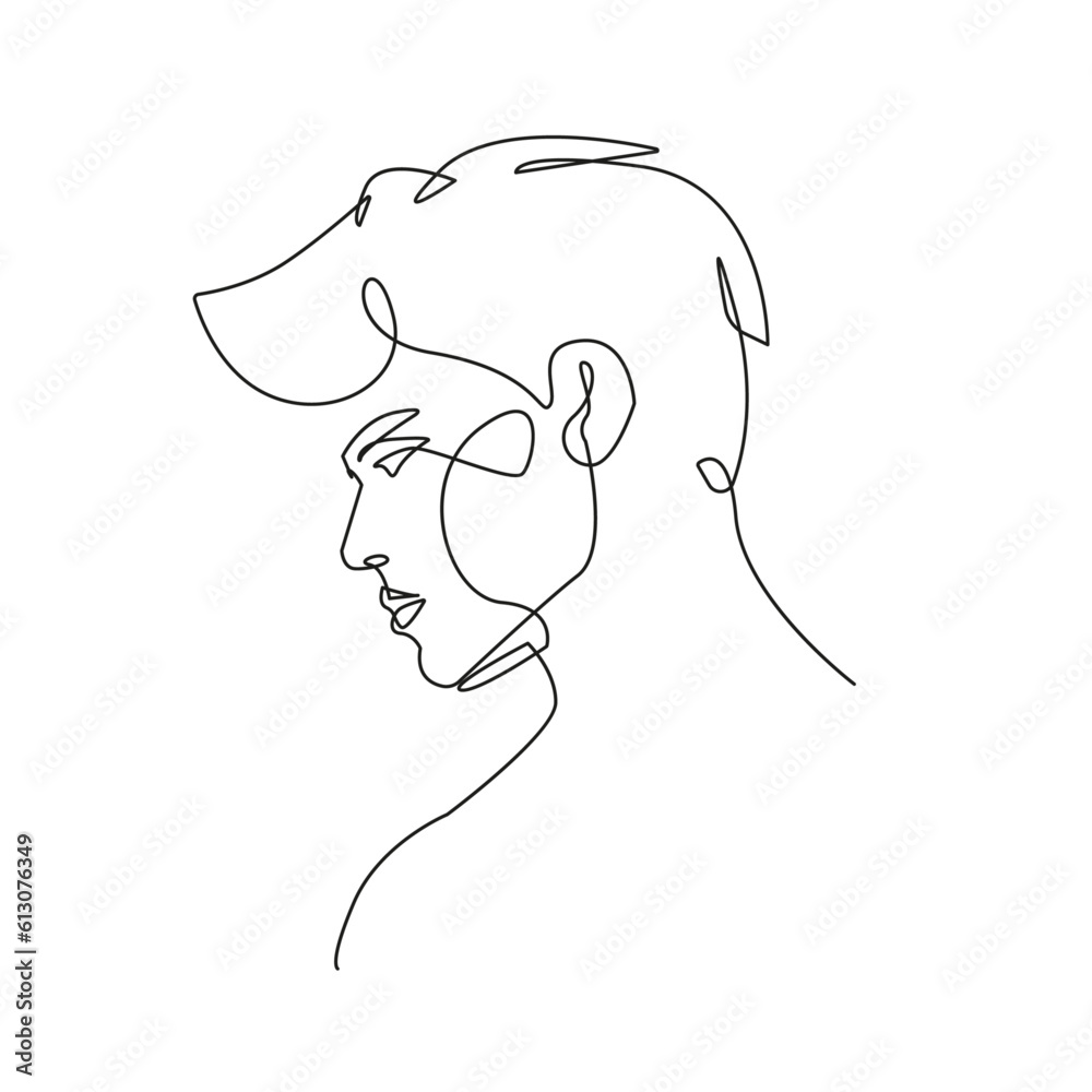 Continuous Line Drawing of Man Head. Abstract Man Face Minimalistic ...