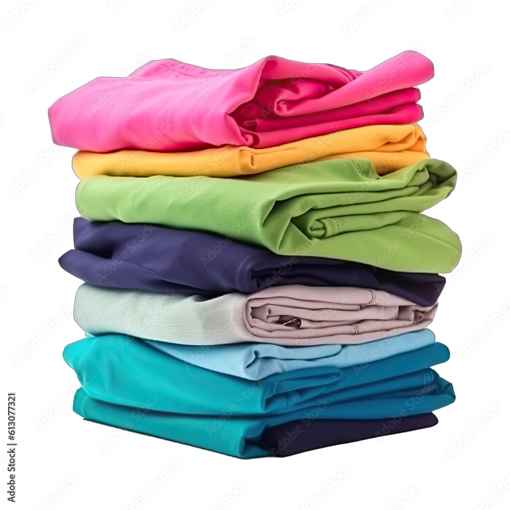 Folding T-shirt. Stack of clothes on transparent background. Laundry ...