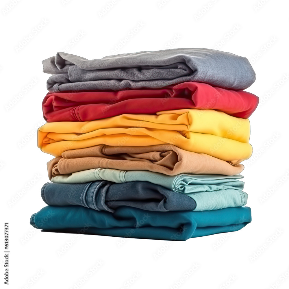 Folding T-shirt. Stack of clothes on transparent background. Laundry ...